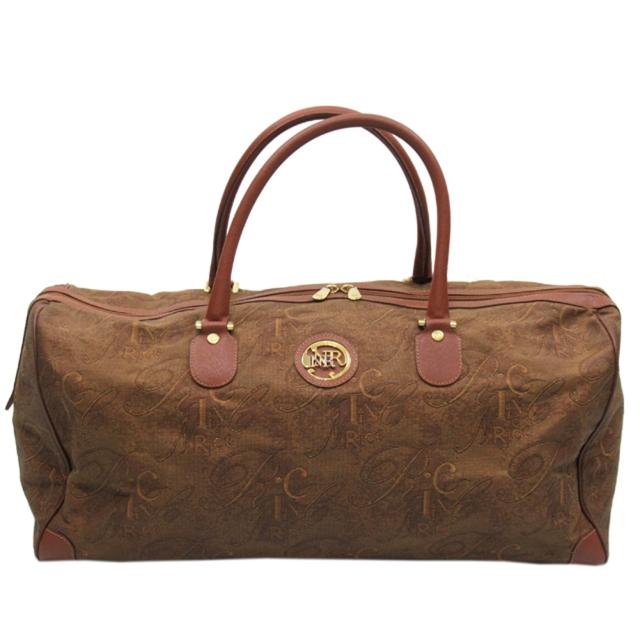 【BIGお買い物ラリー★30%OFFセール中】ニナリッチ NINA RICCI ボストンバッグNRプレート ブラウン ゴールド シルバー レディース 中古