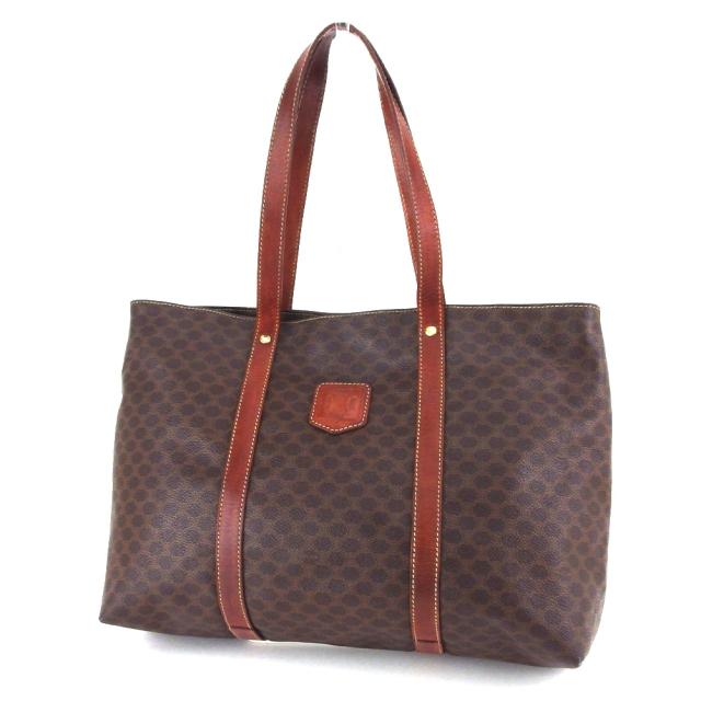 【BIGお買い物ラリー★30%OFFセール中】セリーヌ CELINE トートバッグマカダム ブラウン ベージュ ゴールド レディース 中古