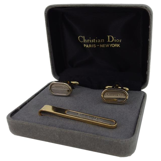 【X'masセール★30%OFF】ディオール Dior カフス2アイテムセット ロゴ入り スウィヴル式 クリップ式 ゴールド シルバー レディース 中古