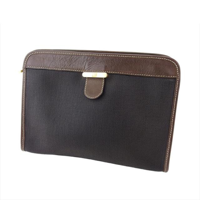 【BIGお買い物ラリー★30%OFFセール中】ダンヒル Dunhill クラッチバッグヘリンボーン ブラック ブラウン ゴールド レディース 中古