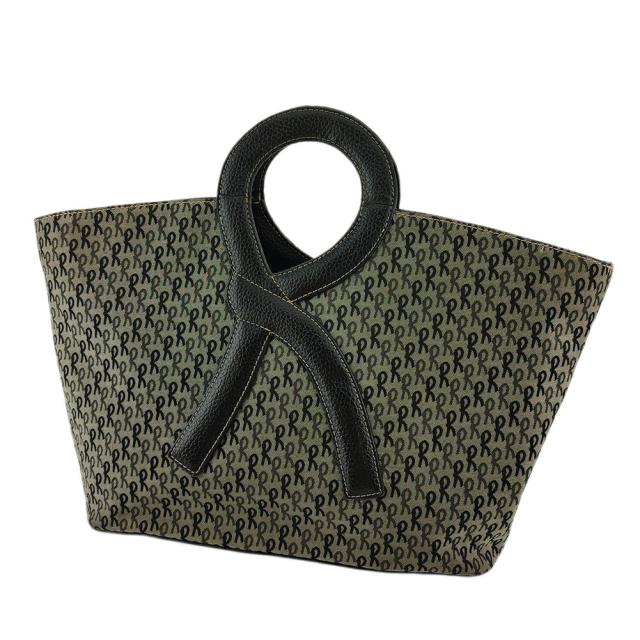 【BIGお買い物ラリー★30%OFFセール中】ロベルタ・ディ・カメリーノ Roberta di Camerino ハンドバッグR柄 Rモチーフハンドル グレー 灰色 ブラック レディース 中古