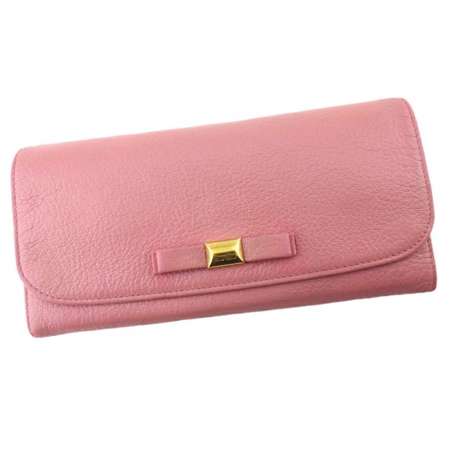 【BIGお買い物ラリー★30%OFFセール中】ミュウミュウ MIUMIU 長財布リボン ピンク ゴールド レディース 中古