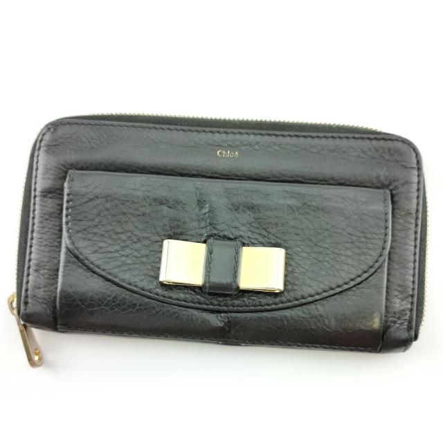 【BIGお買い物ラリー★30%OFFセール中】クロエ Chloe 長財布リリィ リボン ブラック ゴールド シルバー レディース 中古