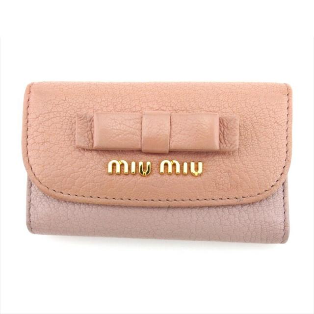 【BIGお買い物ラリー★30%OFFセール中】ミュウミュウ MIUMIU キーケースリボン ピンク ゴールド レディース 中古