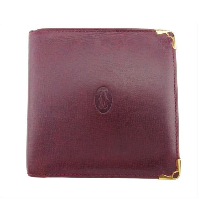 【BIGお買い物ラリー★30%OFFセール中】カルティエ CARTIER 二つ折り財布マストライン ボルドー ゴールド レディース 中古