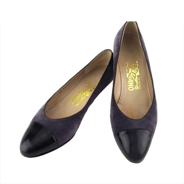 【BIGお買い物ラリー★30%OFFセール中】サルヴァトーレフェラガモ Salvatore Ferragamo パンプスバイカラー ♯7C ラウンドトゥ グレー 灰色 ブラック レディース 中古