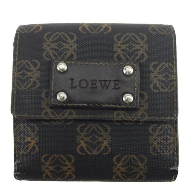 【BIGお買い物ラリー★30%OFFセール中】ロエベ LOEWE 二つ折り財布アナグラム柄 ブラック ブラウン シルバー レディース 中古