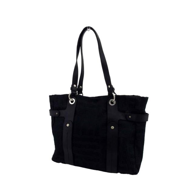 【BIGお買い物ラリー★30%OFFセール中】サルヴァトーレフェラガモ Salvatore Ferragamo トートバッグロゴ柄 ブラック シルバー レディース 中古