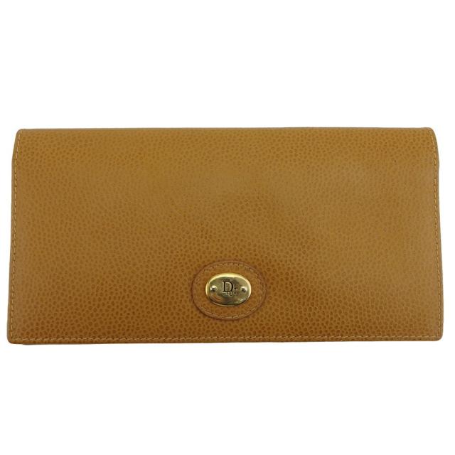 【BIGお買い物ラリー★30%OFFセール中】ディオール Dior 長財布ロゴプレート ベージュ ゴールド レディース 中古