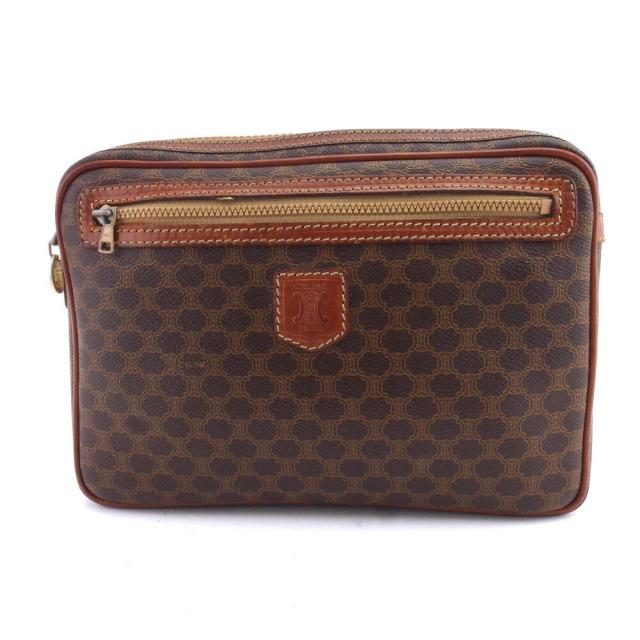 【X'masセール★30%OFF】セリーヌ CELINE クラッチバッグマカダム ブラウン ベージュ ゴールド レディース 中古