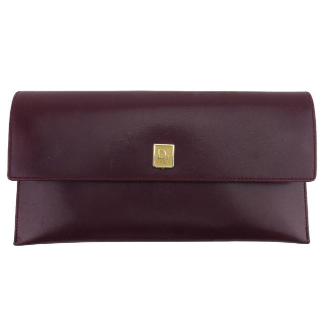 【X'masセール★30%OFF】ディオール Dior 長財布ロゴプレート ボルドー ゴールド レディース 中古