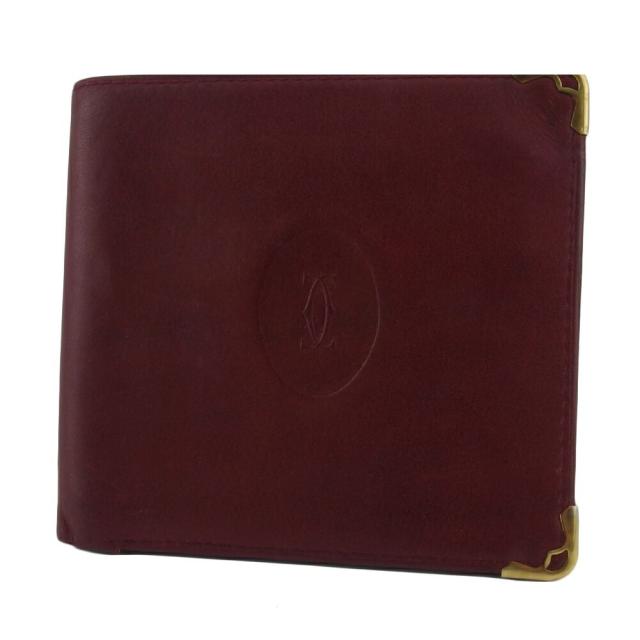 【BIGお買い物ラリー★30%OFFセール中】カルティエ CARTIER 札入れマストライン ボルドー ゴールド レディース 中古