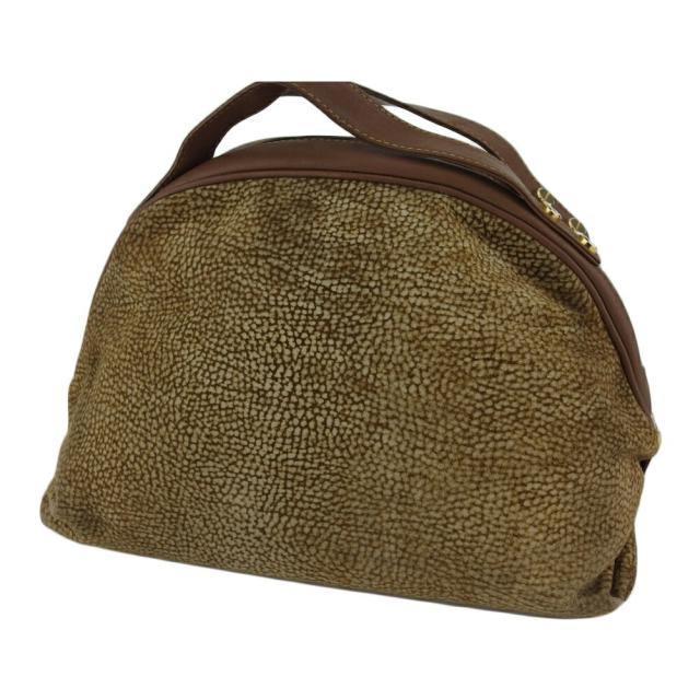 【BIGお買い物ラリー★30%OFFセール中】ボルボネーゼ BORBONESE ハンドバッグうずら柄 ブラウン ベージュ ゴールド レディース 中古