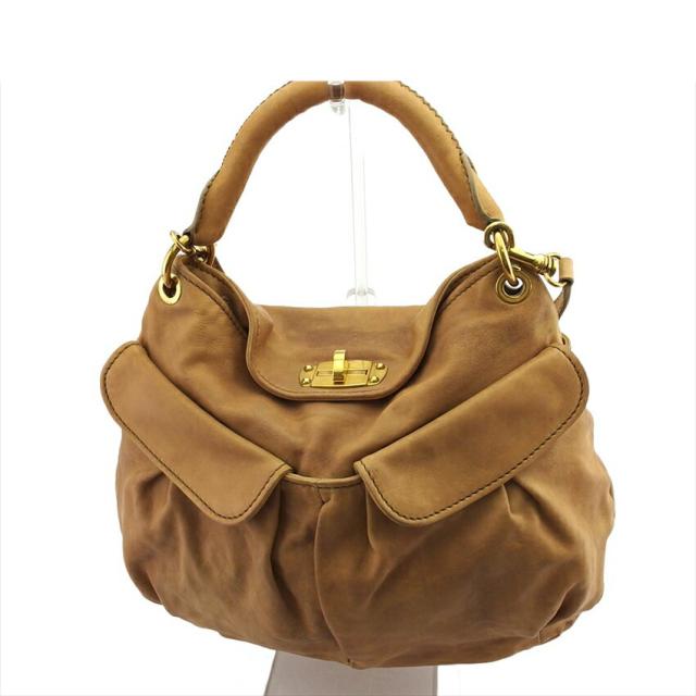【BIGお買い物ラリー★30%OFFセール中】ミュウミュウ MIUMIU ショルダーバッグターンロック ベージュ ゴールド レディース 中古