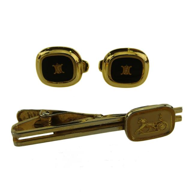 【X'masセール★30%OFF】セリーヌ CELINE カフス2アイテムセット トリオンフ ホースキャリッジ ゴールド ブラック ベージュ レディース 中古