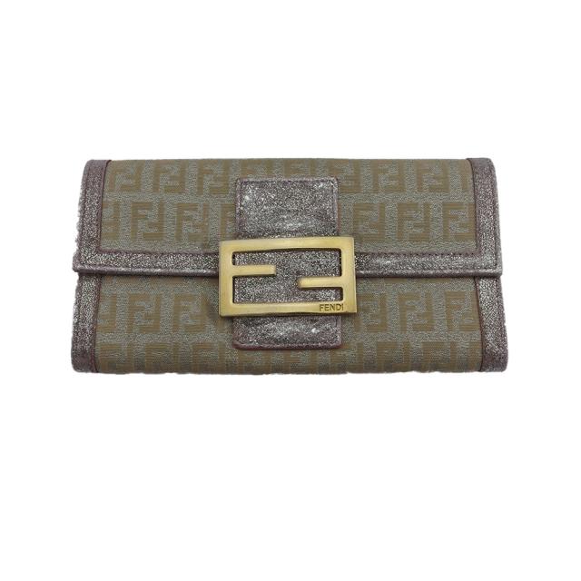 【BIGお買い物ラリー★30%OFFセール中】フェンディ FENDI 長財布ズッキーノ ベージュ ピンク シルバー レディース 中古