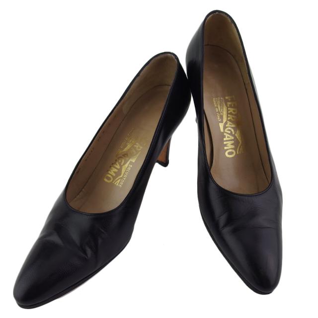 【X'masセール★30%OFF】サルヴァトーレフェラガモ Salvatore Ferragamo パンプスアーモンドトゥ ♯5D ハイヒール ブラック レディース 中古