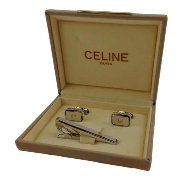 【X'masセール★30%OFF】セリーヌ CELINE カフス2アイテムセット トリオンフマーク シルバー ゴールド レディース 中古