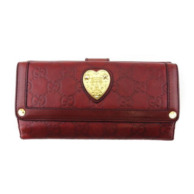 【X'masセール★30%OFF】グッチ GUCCI 長財布グッチシマ ハートクレスト ヒステリア ボルドー ゴールド レディース 中古