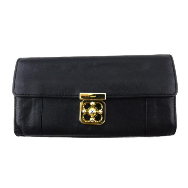 【BIGお買い物ラリー★30%OFFセール中】クロエ Chloe 長財布エルシー ブラック ゴールド レディース 中古
