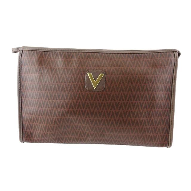 【BIGお買い物ラリー★30%OFFセール中】マリオ・ヴァレンティノ MARIO VALENTINO クラッチバッグVマーク ブラウン ゴールド レディース 中古