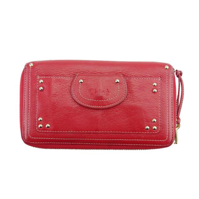 【BIGお買い物ラリー★30%OFFセール中】クロエ Chloe 長財布ロゴ レッド ゴールド シルバー レディース 中古