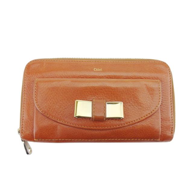 【BIGお買い物ラリー★30%OFFセール中】クロエ Chloe 長財布リリィ メタルリボン ブラウン ゴールド レディース 中古