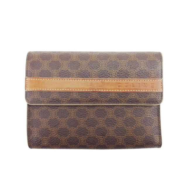 【X'masセール★30%OFF】セリーヌ CELINE 三つ折り財布マカダム ブラウン ベージュ レディース 中古