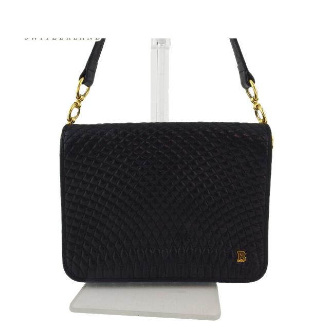 【X'masセール★30%OFF】バリー BALLY ショルダーバッグキルティングステッチ 2WAY Bマーク ブラック ネイビー ゴールド レディース 中古