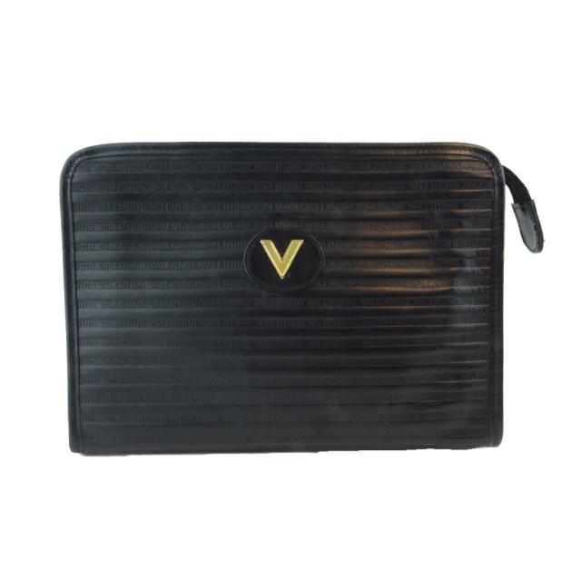 【BIGお買い物ラリー★30%OFFセール中】マリオ・ヴァレンティノ MARIO VALENTINO クラッチバッグVマーク ブラック ゴールド レディース 中古