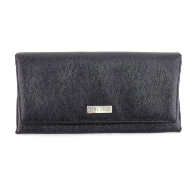 【BIGお買い物ラリー★30%OFFセール中】セリーヌ CELINE 長財布ロゴプレート ブラック シルバー レディース 中古