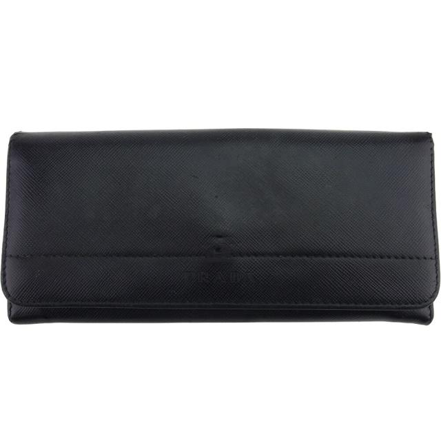 【BIGお買い物ラリー★30%OFFセール中】プラダ PRADA 長財布ロゴ ブラック ゴールド レディース 中古