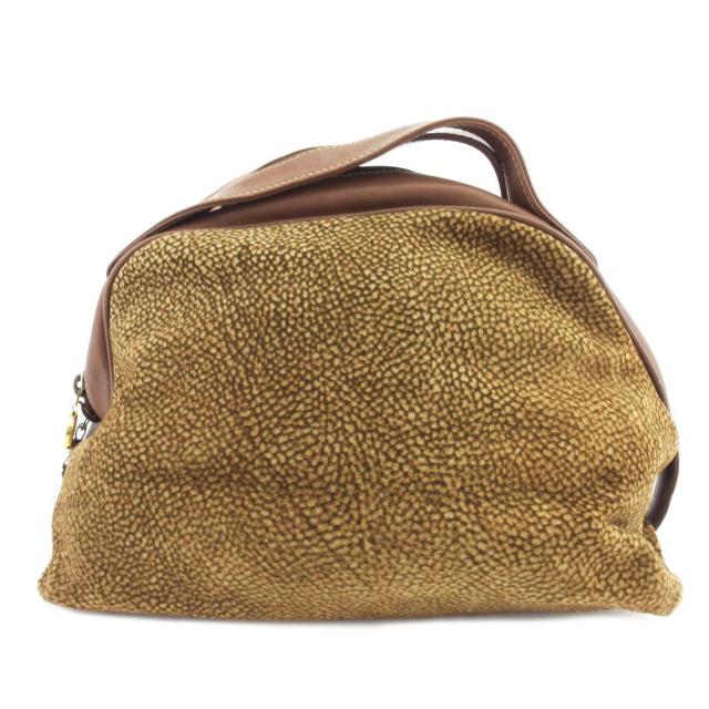 【BIGお買い物ラリー★30%OFFセール中】ボルボネーゼ BORBONESE ハンドバッグうずら柄 redwallタグ付き ブラウン ベージュ ゴールド レディース 中古