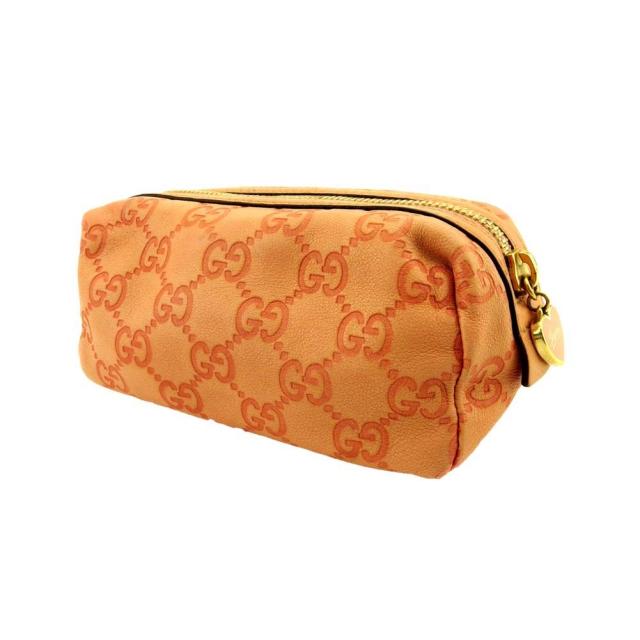 【X'masセール★30%OFF】グッチ GUCCI ポーチグッチシマ ピンク ゴールド レディース 中古