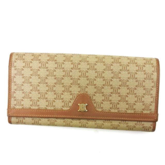 【BIGお買い物ラリー★30%OFFセール中】セリーヌ CELINE 長財布マカダム ベージュ ブラウン ゴールド レディース 中古
