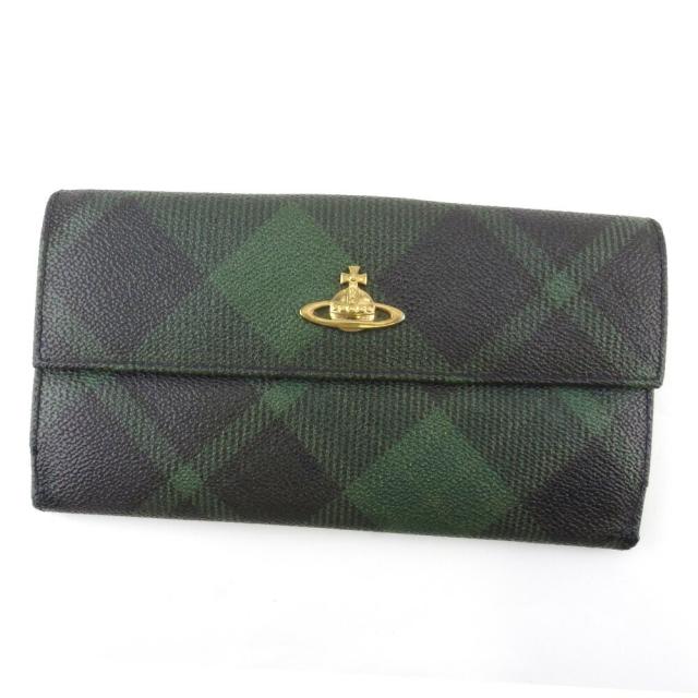 【BIGお買い物ラリー★30%OFFセール中】ヴィヴィアンウエストウッド Vivienne Westwood 長財布オーブ チェック グリーン ブラック ゴールド系 レディース 中古