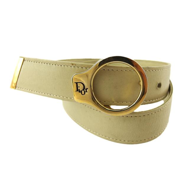 【BIGお買い物ラリー★30%OFFセール中】ディオール Dior ベルトロゴバックル トップ式バックル ベージュ ゴールド レディース 中古