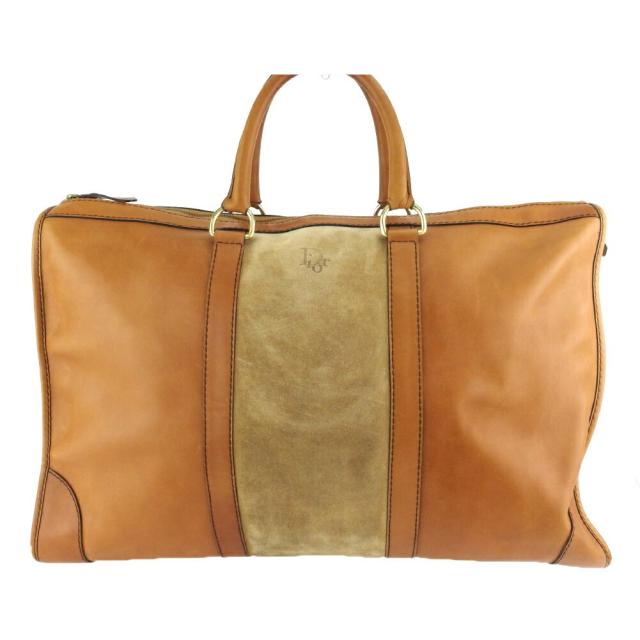 【BIGお買い物ラリー★30%OFFセール中】ディオール Dior ボストンバッグロゴ 異素材コンビ ライトブラウン ベージュ ゴールド レディース 中古