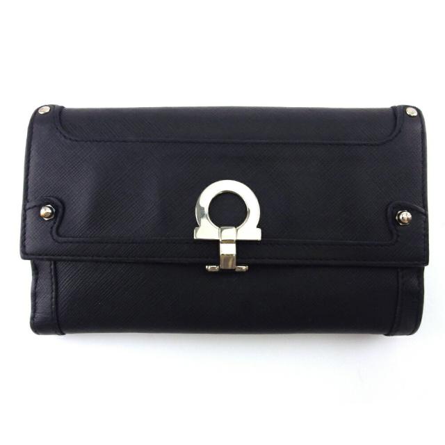 【BIGお買い物ラリー★30%OFFセール中】サルヴァトーレフェラガモ Salvatore Ferragamo 長財布ガンチーニ ブラック シルバー レディース 中古