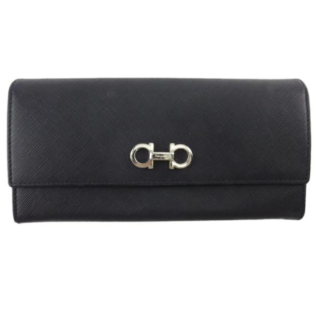 【BIGお買い物ラリー★30%OFFセール中】サルヴァトーレフェラガモ Salvatore Ferragamo 長財布ガンチーニ ブラック シルバー レディース 中古