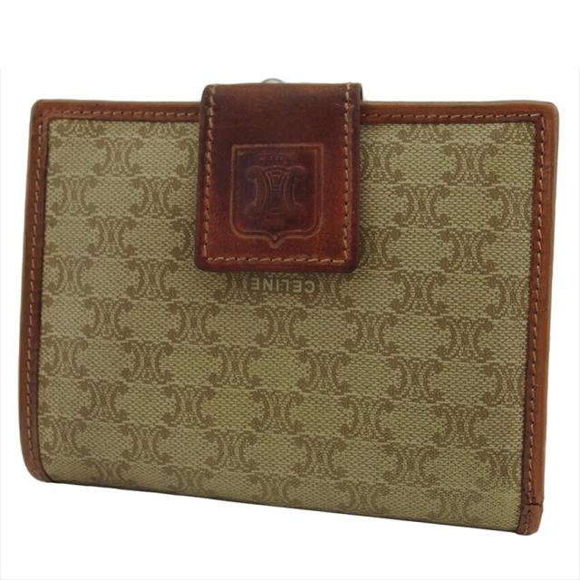 【BIGお買い物ラリー★30%OFFセール中】セリーヌ CELINE 二つ折り財布マカダム ベージュ ブラウン ゴールド レディース 中古