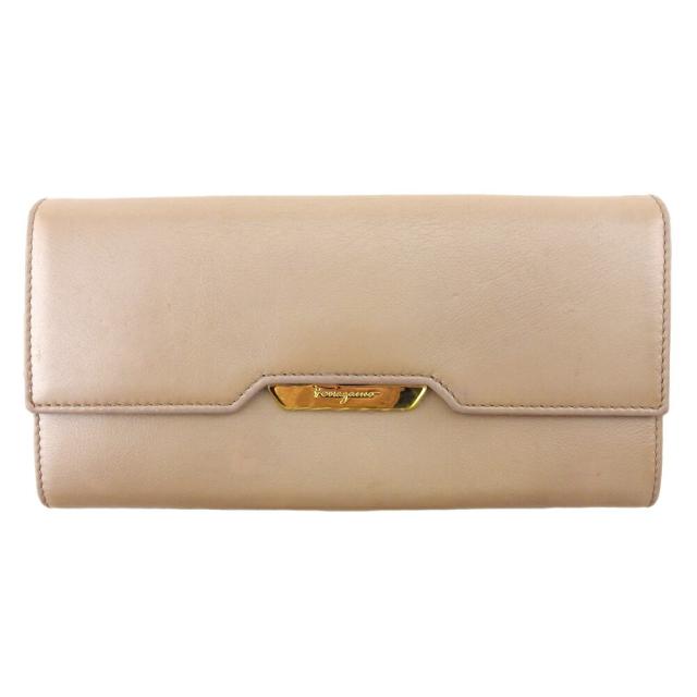 【BIGお買い物ラリー★30%OFFセール中】サルヴァトーレフェラガモ Salvatore Ferragamo 長財布ロゴプレート ピンク ゴールド レディース 中古