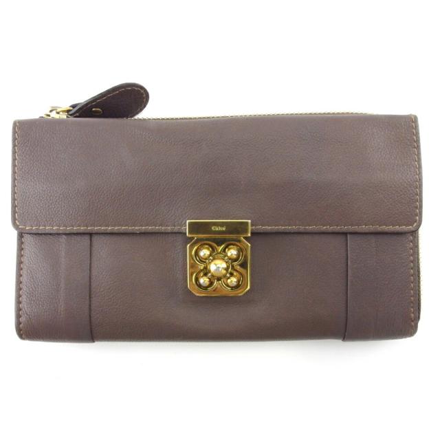 【X'masセール★30%OFF】クロエ Chloe 長財布エルシー グレー 灰色 ゴールド レディース 中古