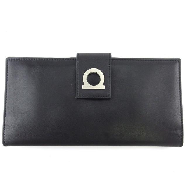 【BIGお買い物ラリー★30%OFFセール中】サルヴァトーレフェラガモ Salvatore Ferragamo 長財布ガンチーニ ブラック シルバー レディース 中古