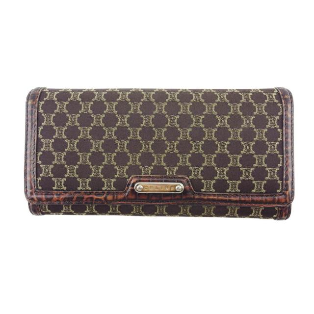 【X'masセール★30%OFF】セリーヌ CELINE 長財布マカダム ブラウン ベージュ ゴールド レディース 中古