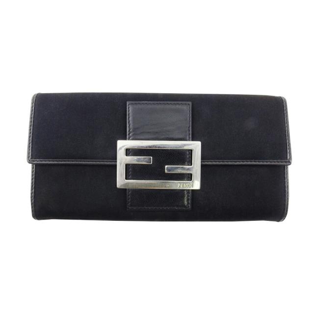 【BIGお買い物ラリー★30%OFFセール中】フェンディ FENDI 長財布FFプレート ブラック シルバー レディース 中古
