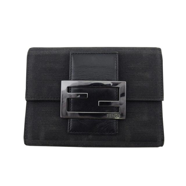 【BIGお買い物ラリー★30%OFFセール中】フェンディ FENDI 三つ折り財布ズッカ FFプレート グレー 灰色 ブラック レディース 中古