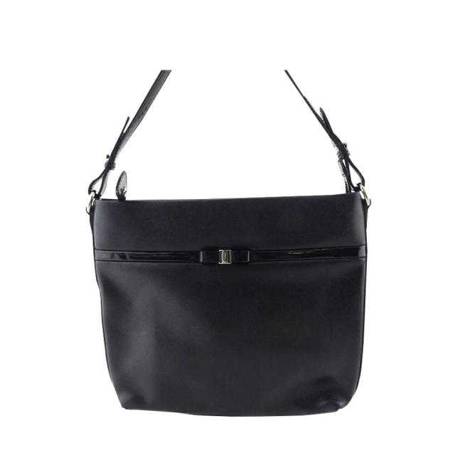 【X'masセール★30%OFF】サルヴァトーレフェラガモ Salvatore Ferragamo ショルダーバッグヴァラリボン ブラック シルバー レディース 中古