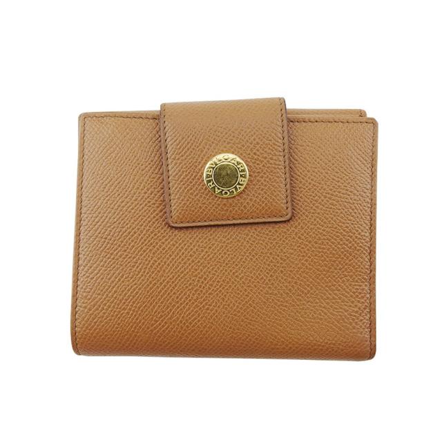 【BIGお買い物ラリー★30%OFFセール中】ブルガリ BVLGARI 二つ折り財布クラシコ ロゴボタン ライトブラウン ゴールド レディース 中古