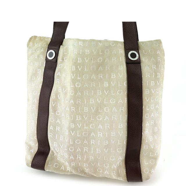 【BIGお買い物ラリー★30%OFFセール中】ブルガリ BVLGARI トートバッグロゴマニア コローレ ベージュ ブラウン シルバー レディース 中古